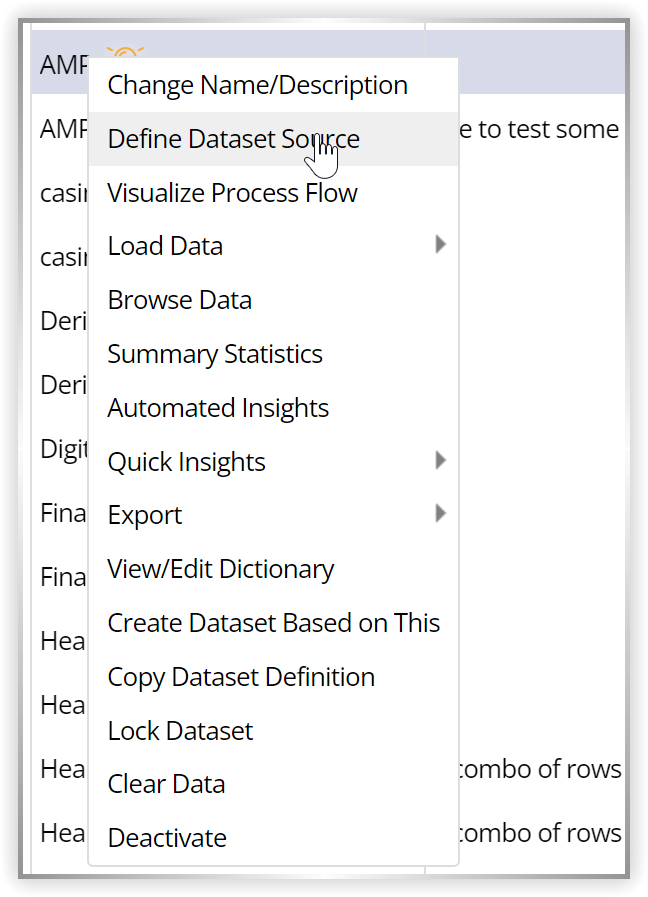 Define the Source Settings for a Raw Dataset